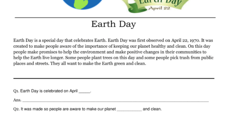 Download our free Earth day comprehension for kids