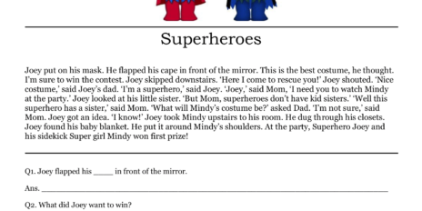 Download free printable superheroes comprehension for kids