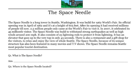 Download our free the space needle comprehension for kids