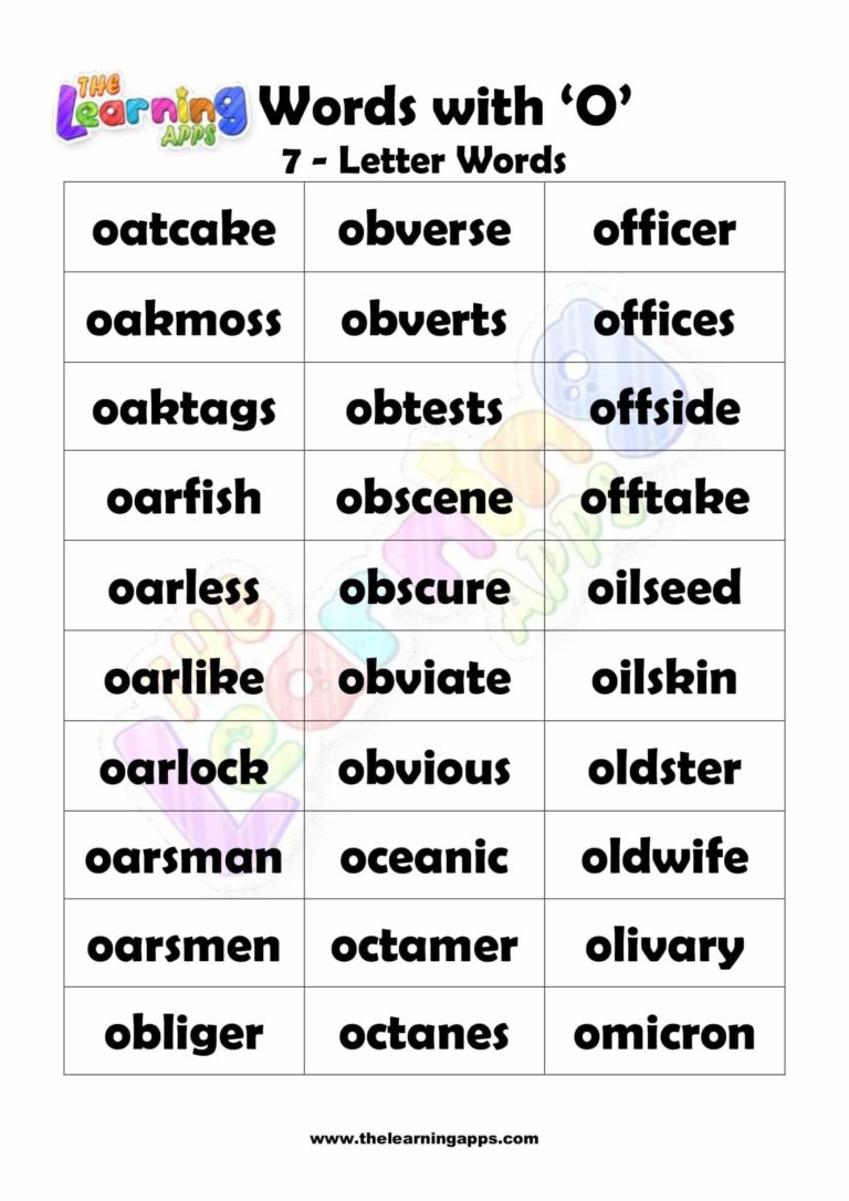 ดาวน์โหลด 7 LETTER WORD STARTING WITH O . ที่พิมพ์ได้ฟรี