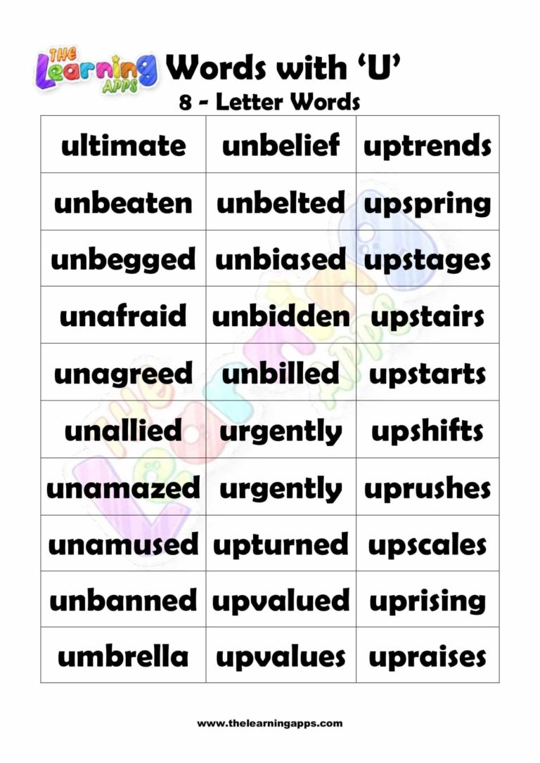 Download free printable 8 LETTER WORD STARTING WITH U