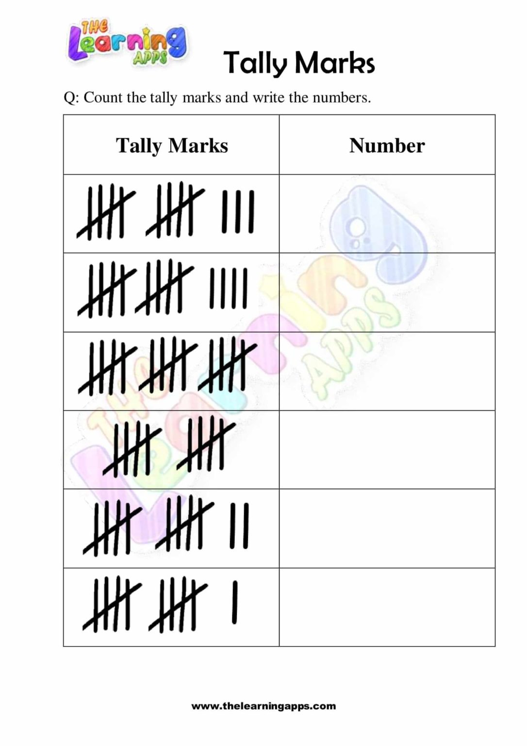 Download our free printable Tally Mark Worksheet 01 for kids