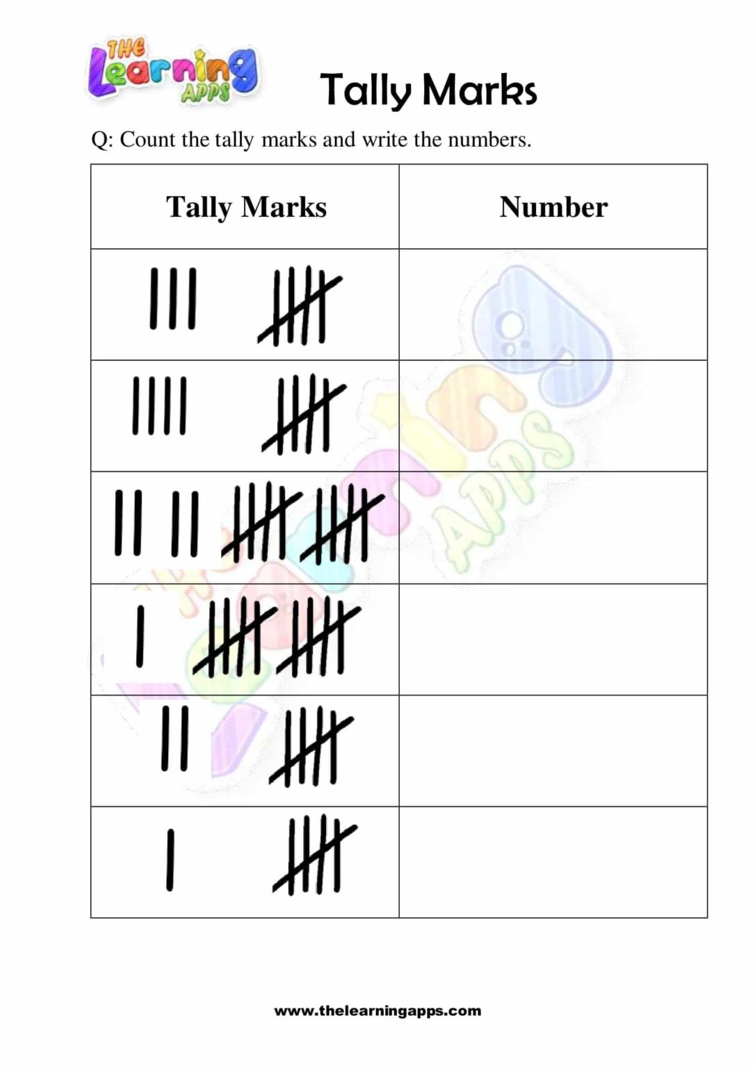 Download our free printable Tally Mark Worksheet 02 for kids