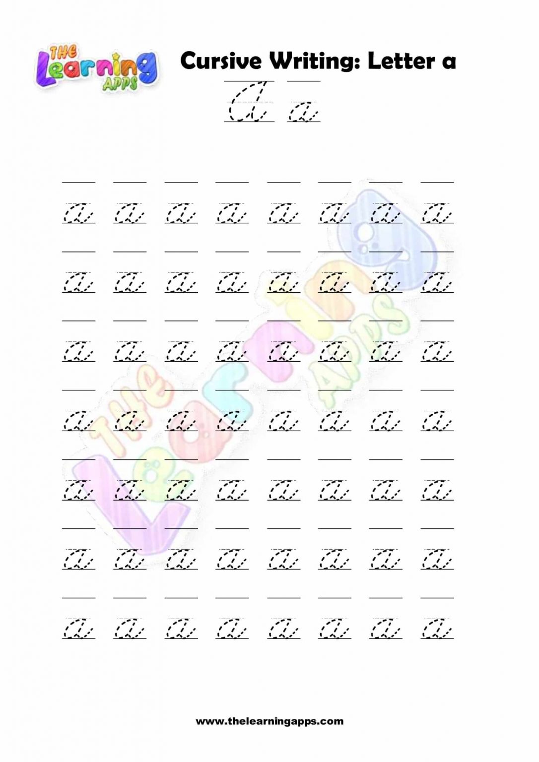 Free Printable Cursive Letter A Writing Grade 1 Worksheets