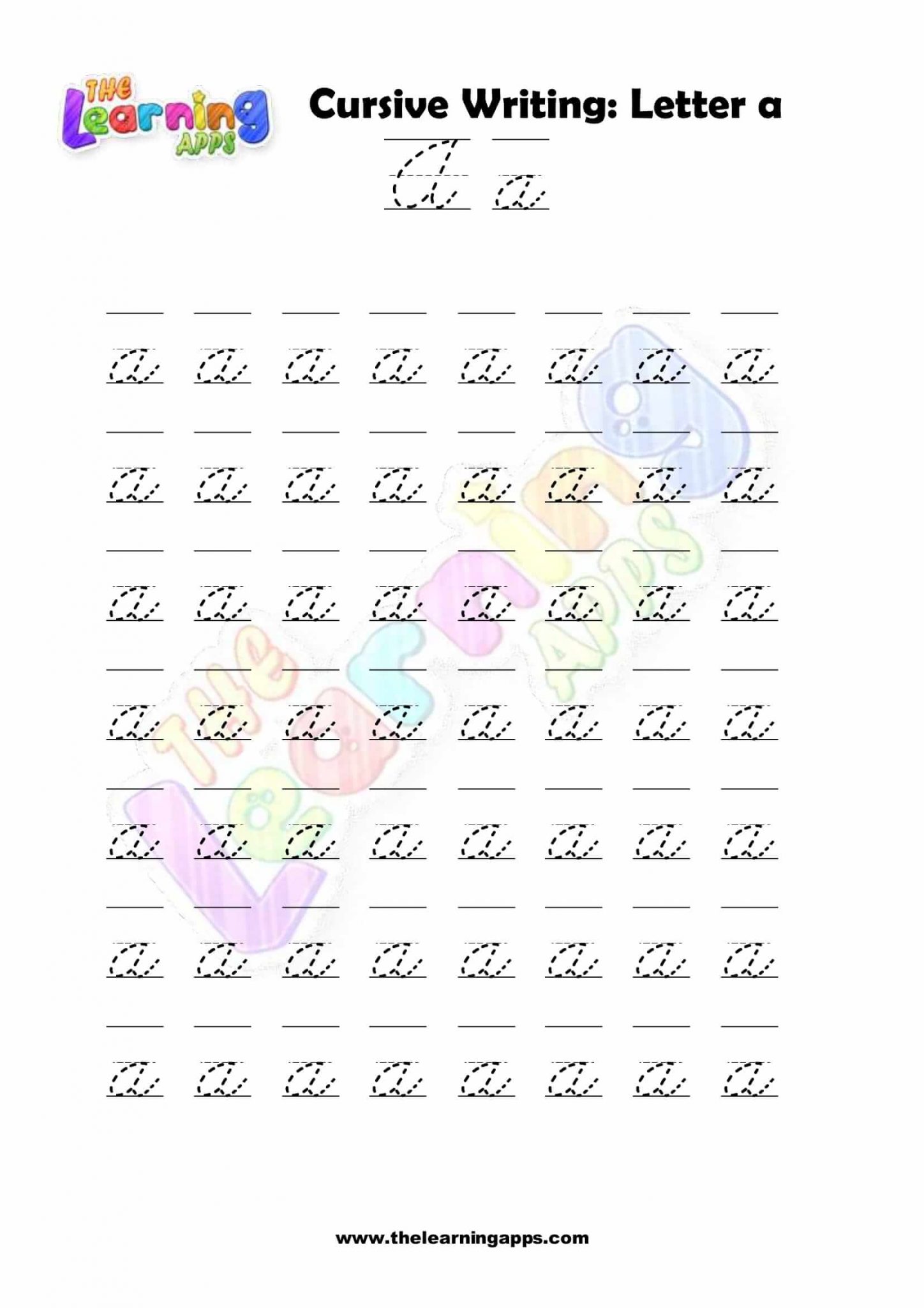 Free Printable Cursive Letter A Writing Grade 1 Worksheets