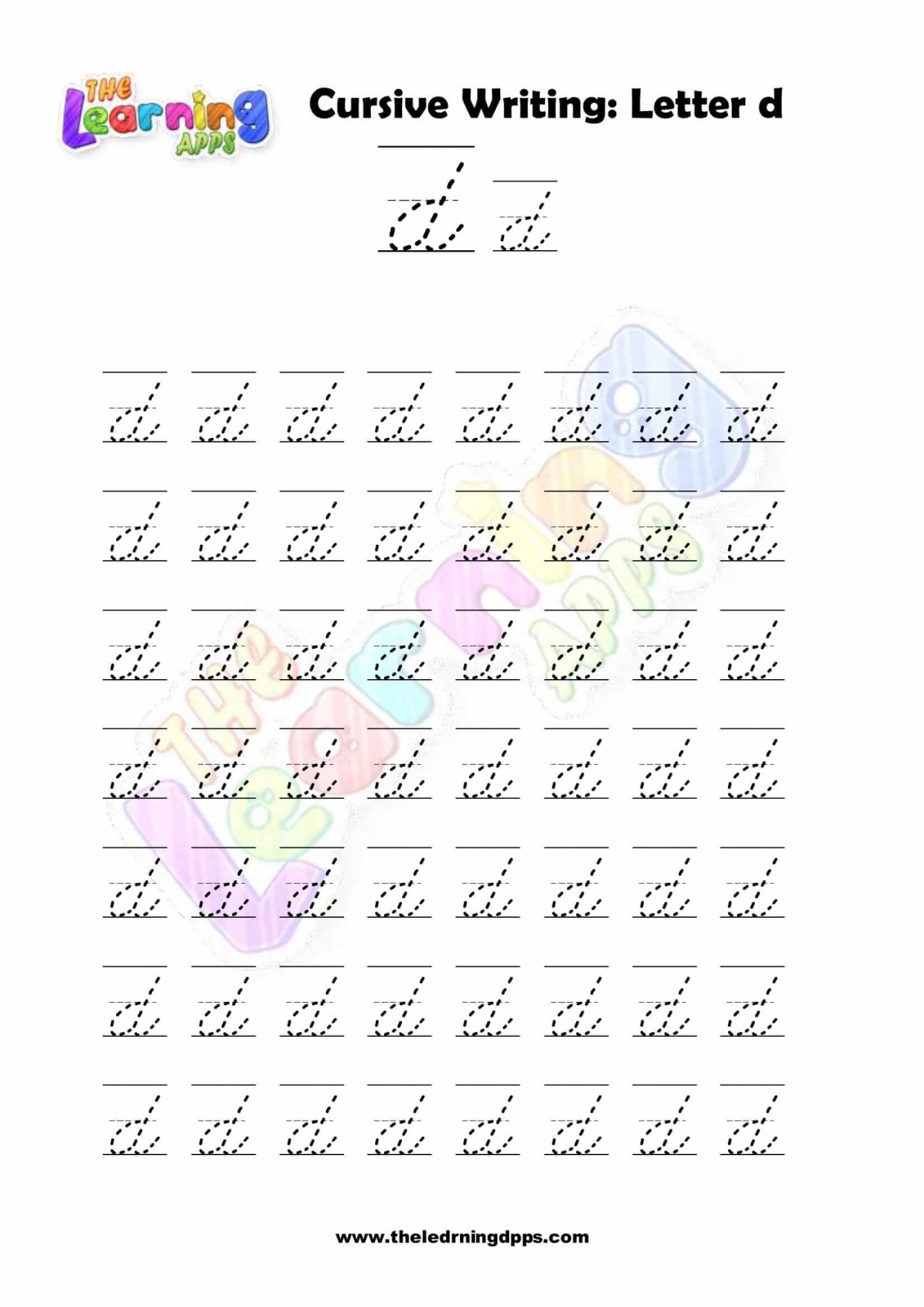 Free Printable Cursive Letter D Writing Grade 1 Worksheets