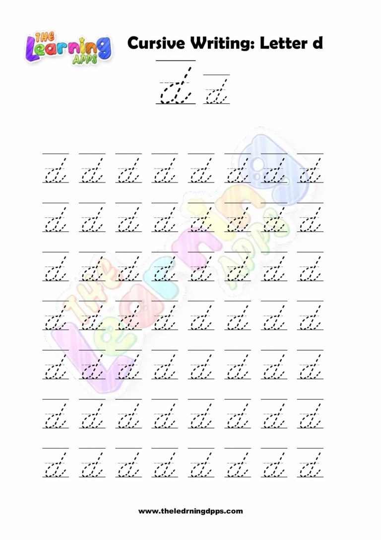 Free Printable Cursive Letter D Writing Grade 1 Worksheets