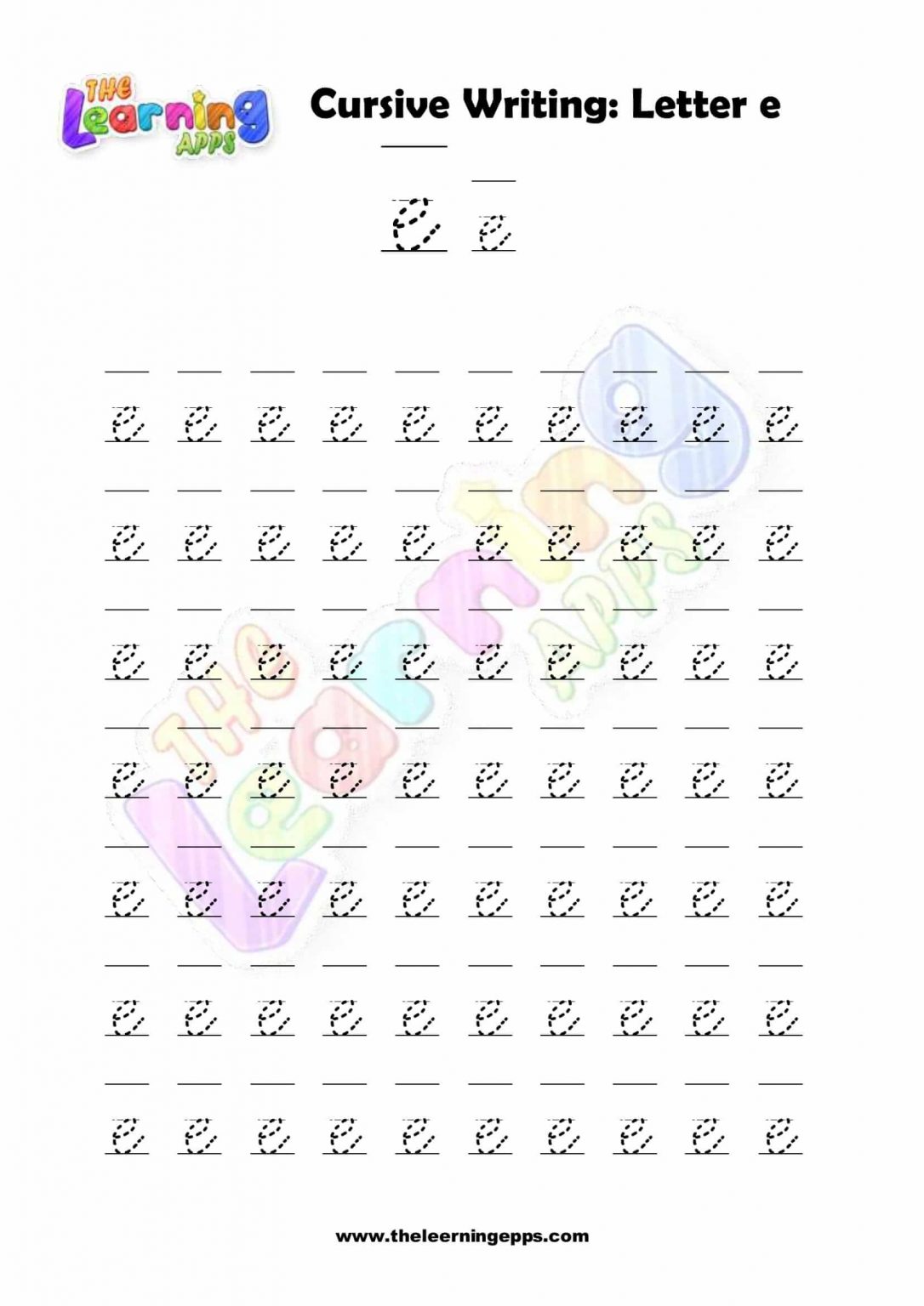 Free Printable Cursive Letter E Writing Grade 1 Worksheets