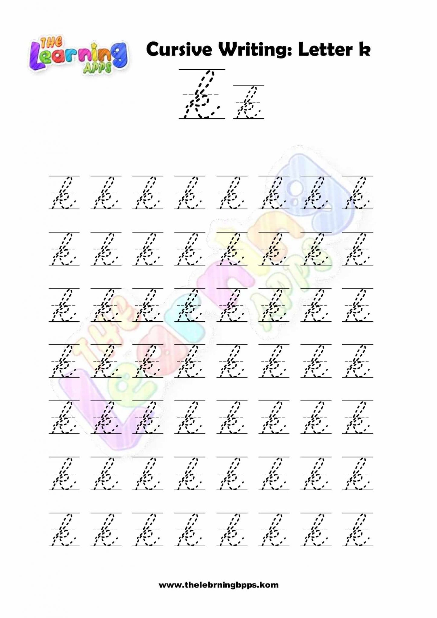 Free Printable Cursive Letter K Writing Grade 1 Worksheets