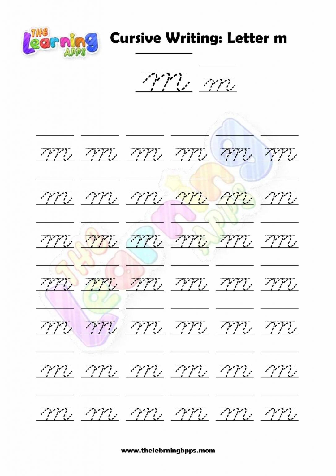 Free Printable Cursive Letter M Writing Grade 1 Worksheets