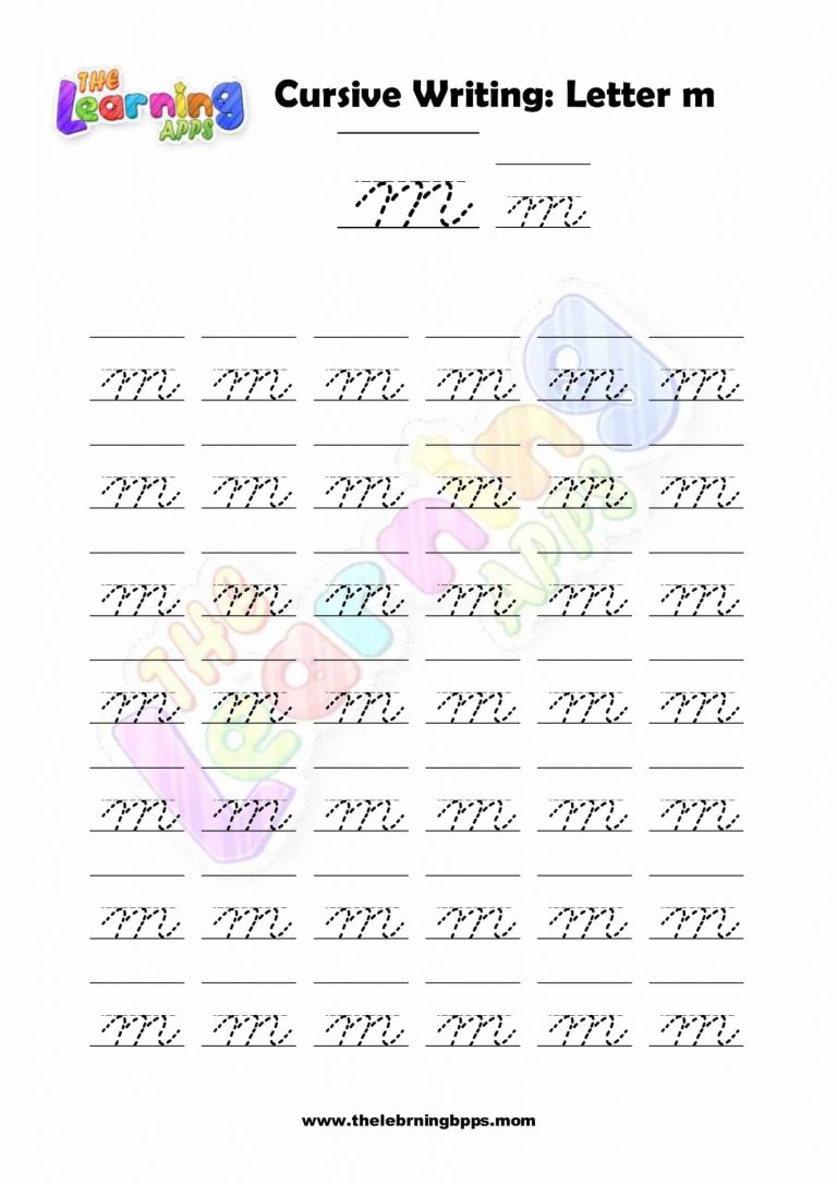 Free Printable Cursive Letter M Writing Grade 1 Worksheets