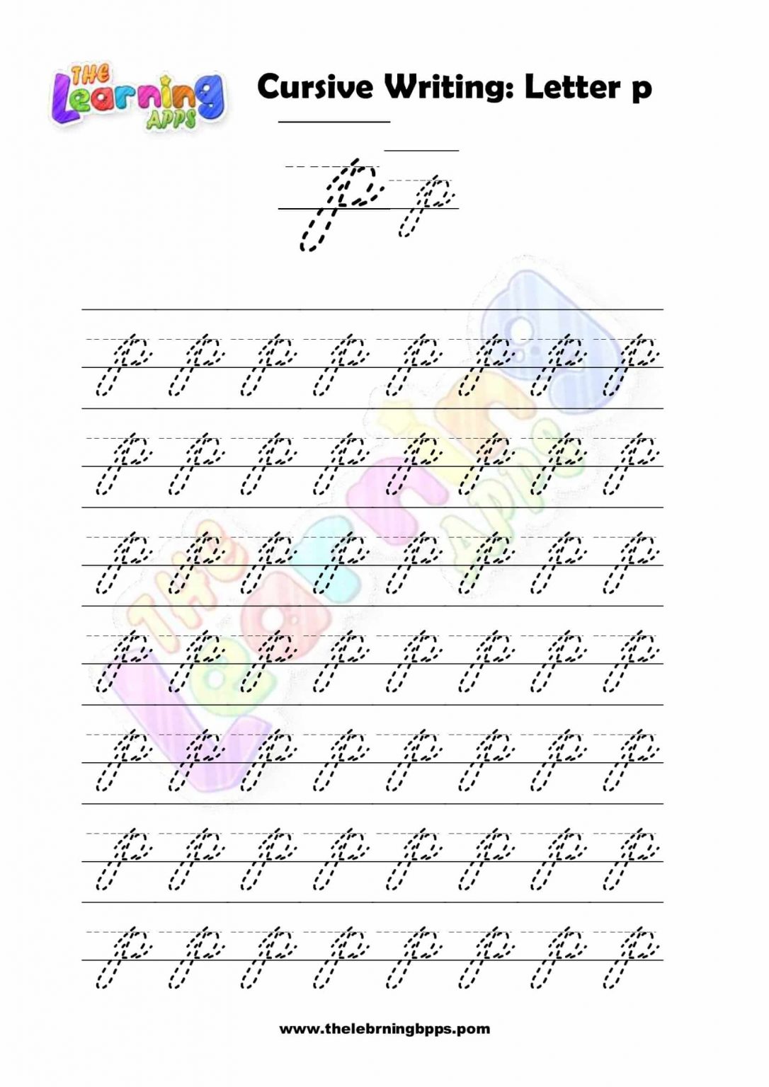 Free Printable Cursive Letter P Writing Grade 1 Worksheets