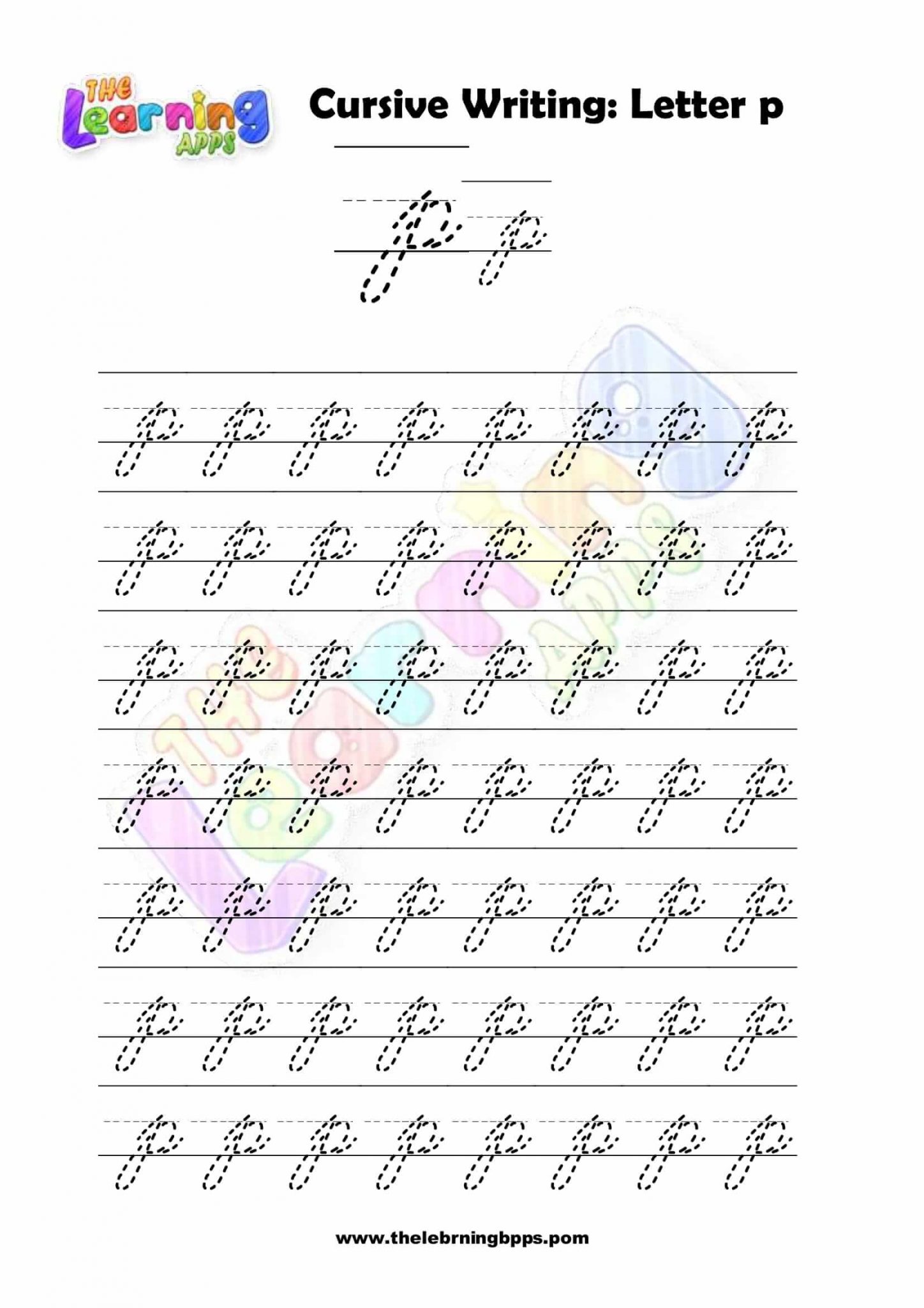 Free Printable Cursive Letter P Writing Grade 1 Worksheets