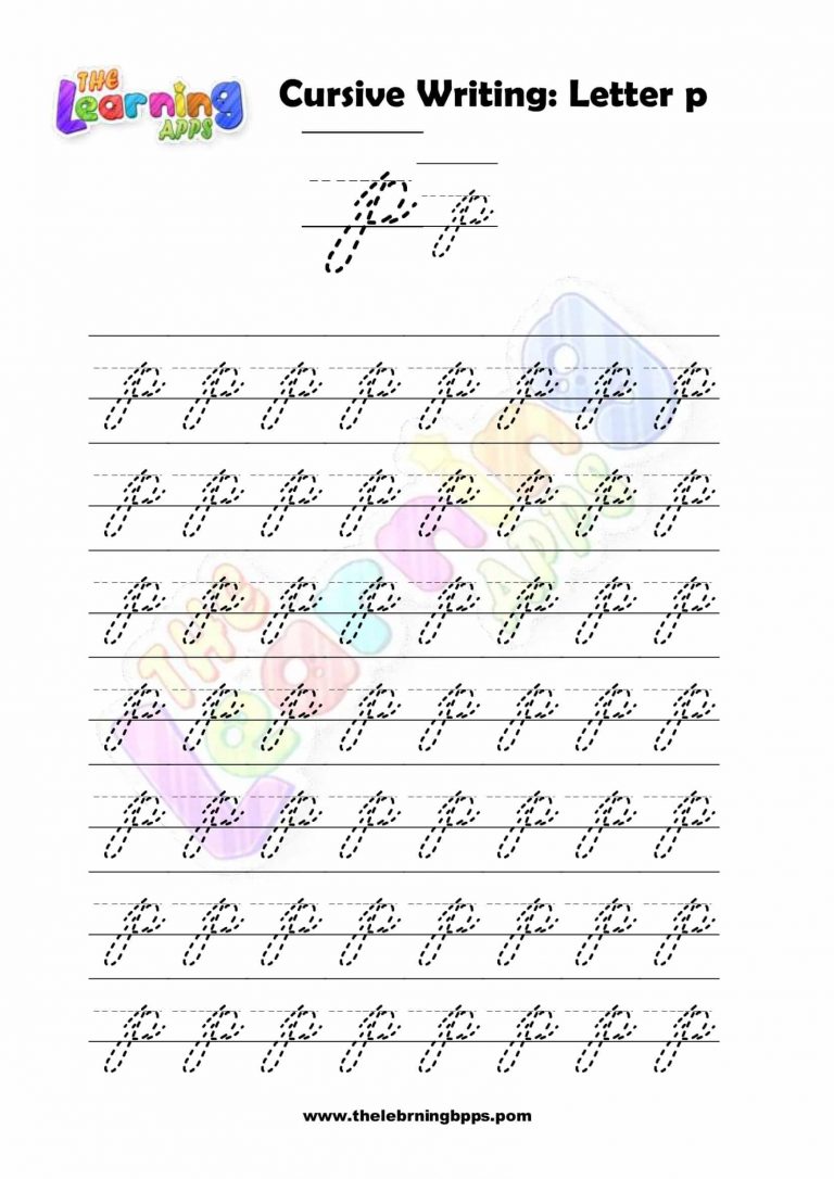 Free Printable Cursive Letter P Writing Grade 1 Worksheets