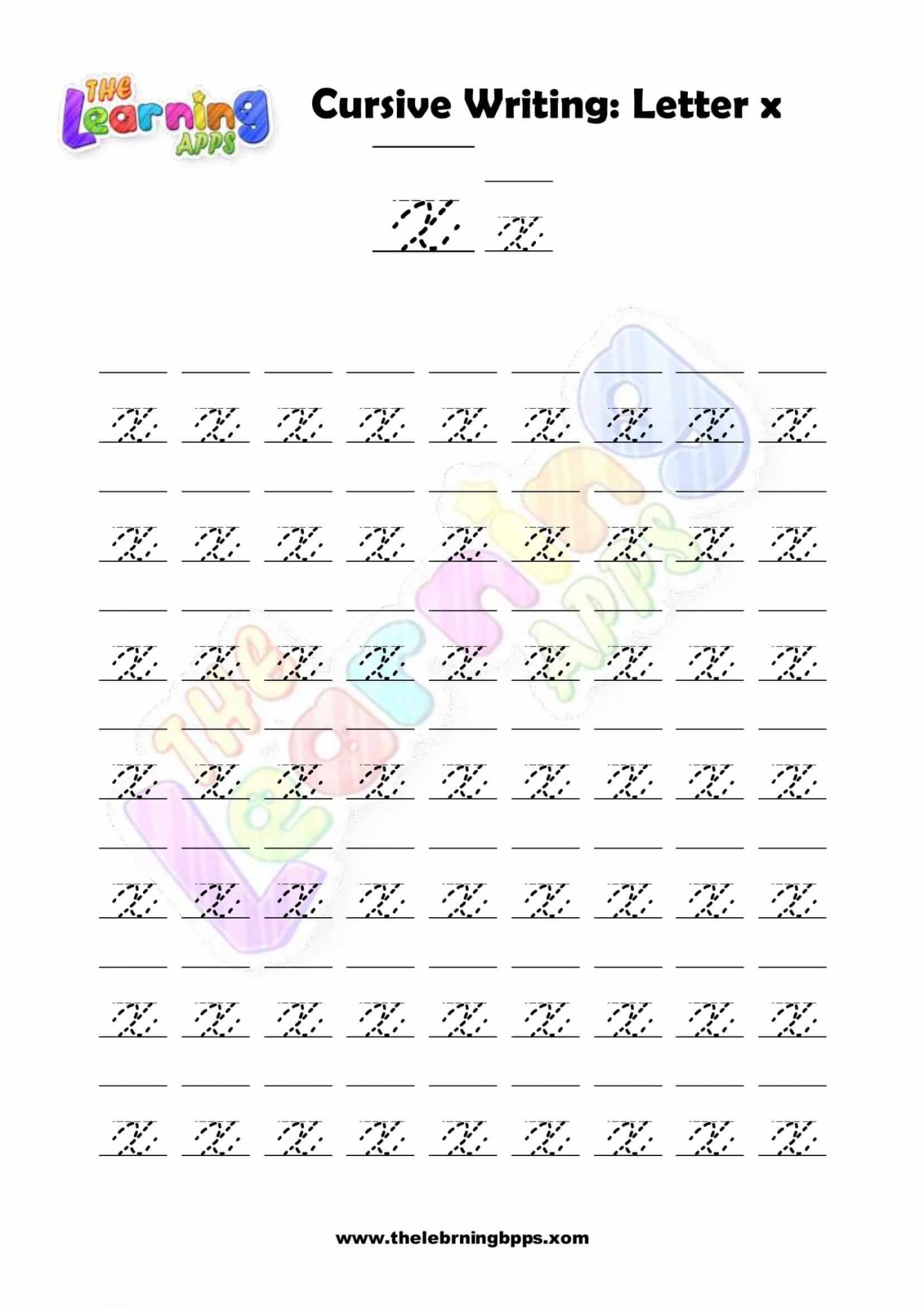 Free Printable Cursive Letter X Writing Grade 1 Worksheets
