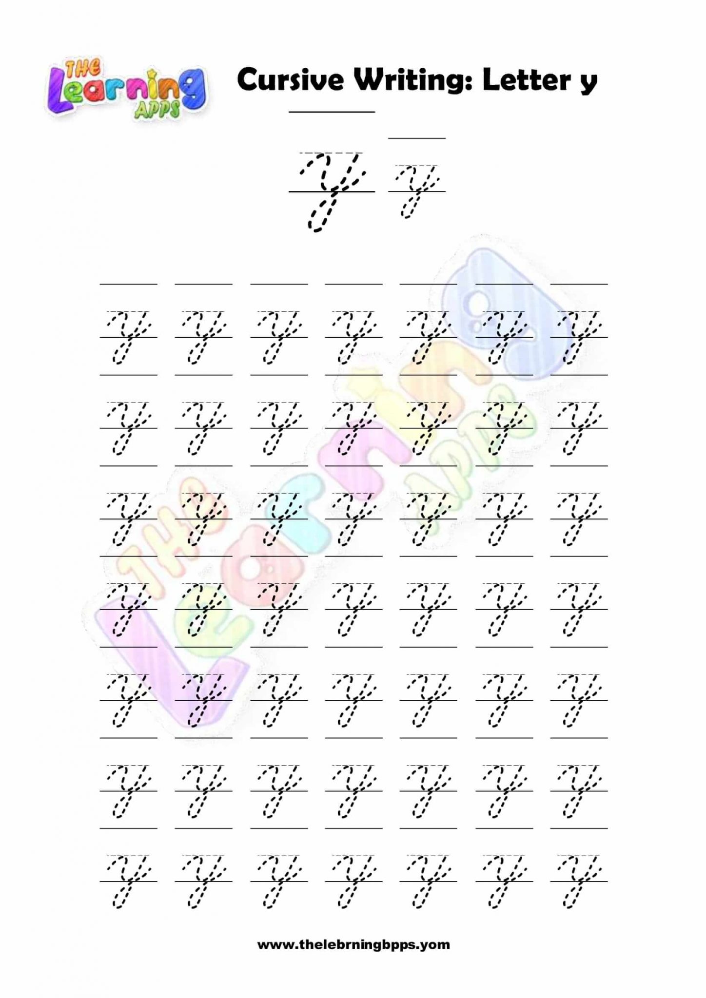 Free Printable Cursive Letter Y Writing Grade 1 Worksheets