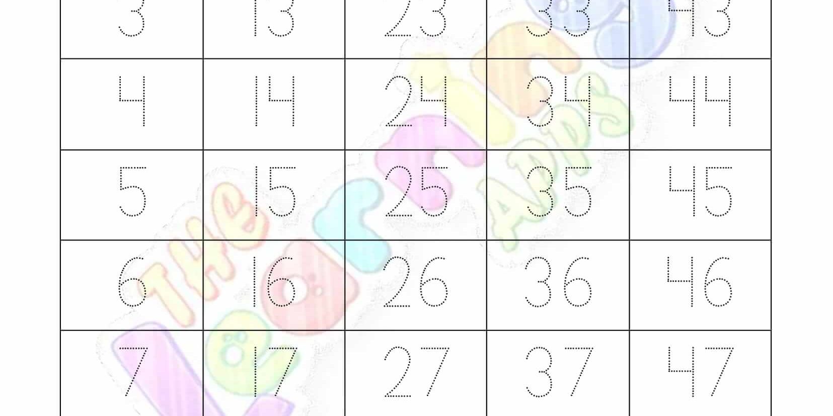 Free Printable Number Tracing 1-50 Worksheet for Kids