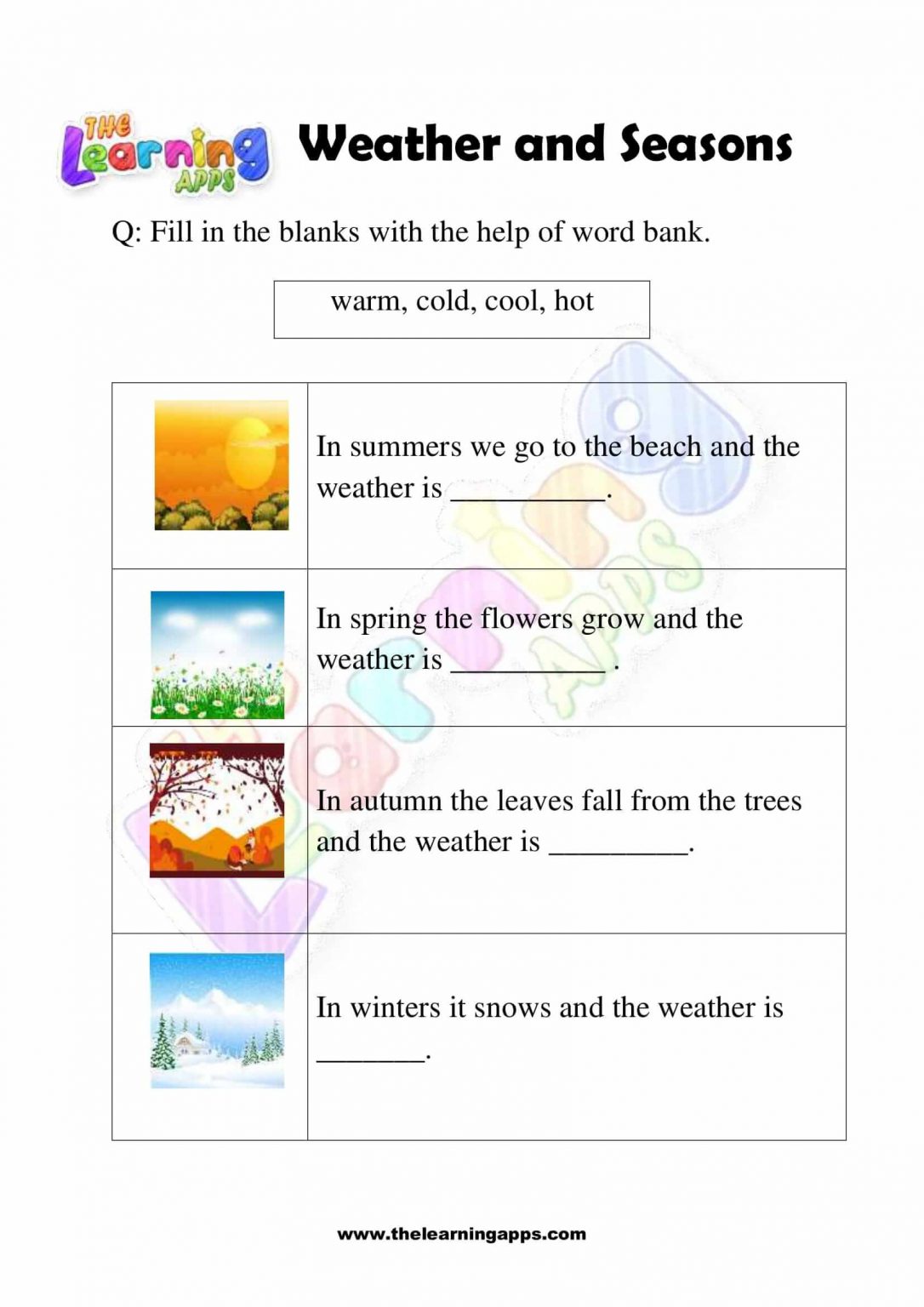 Free Weather and Seasons Grade 3 worksheet 04 for Kids