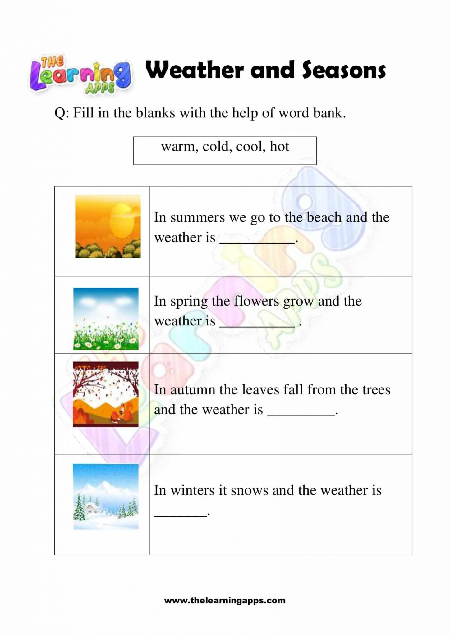 Free Weather and Seasons Grade 3 worksheet 04 for Kids