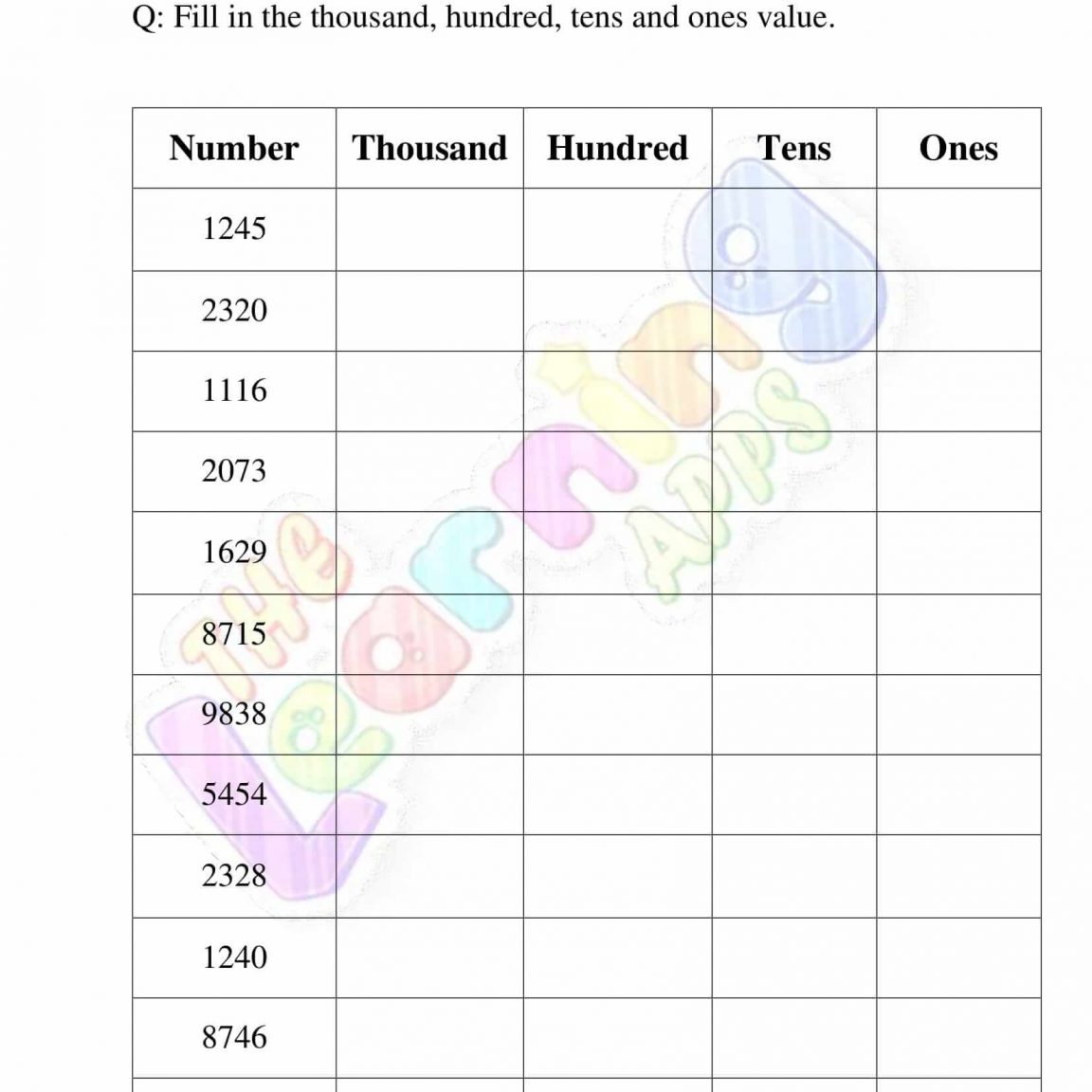 Free Printable Place Value Worksheets - The Learning Apps