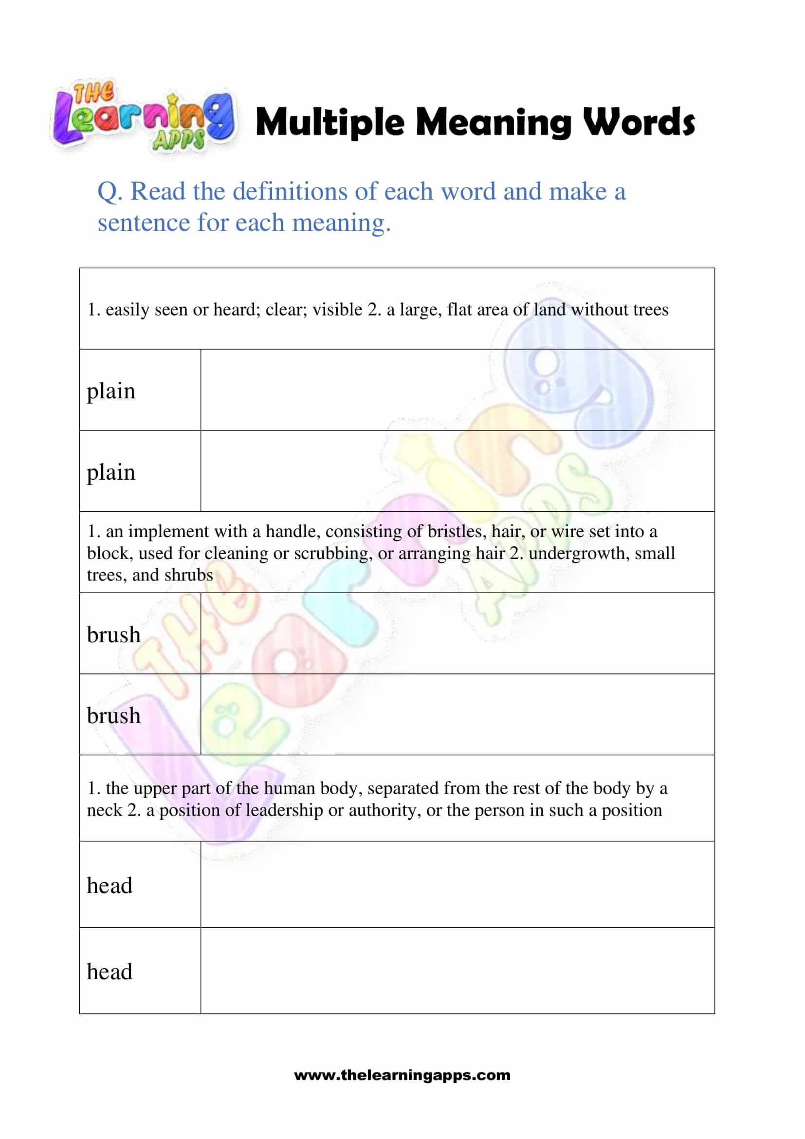 3rd Grade Multiple Meaning Worksheets The Learning Apps