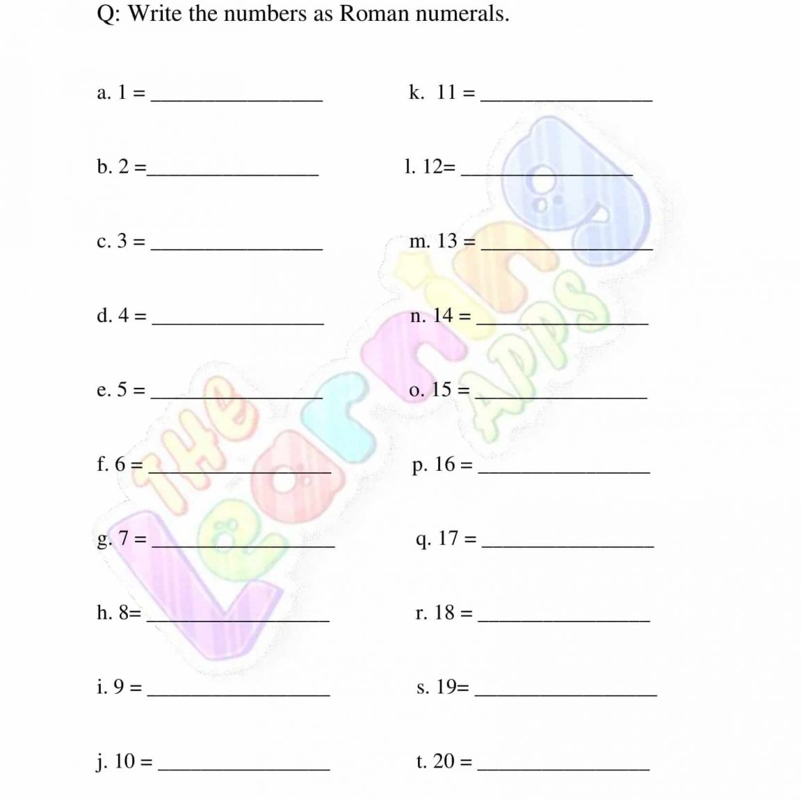 Download Free Roman Numeral Worksheets for Kids