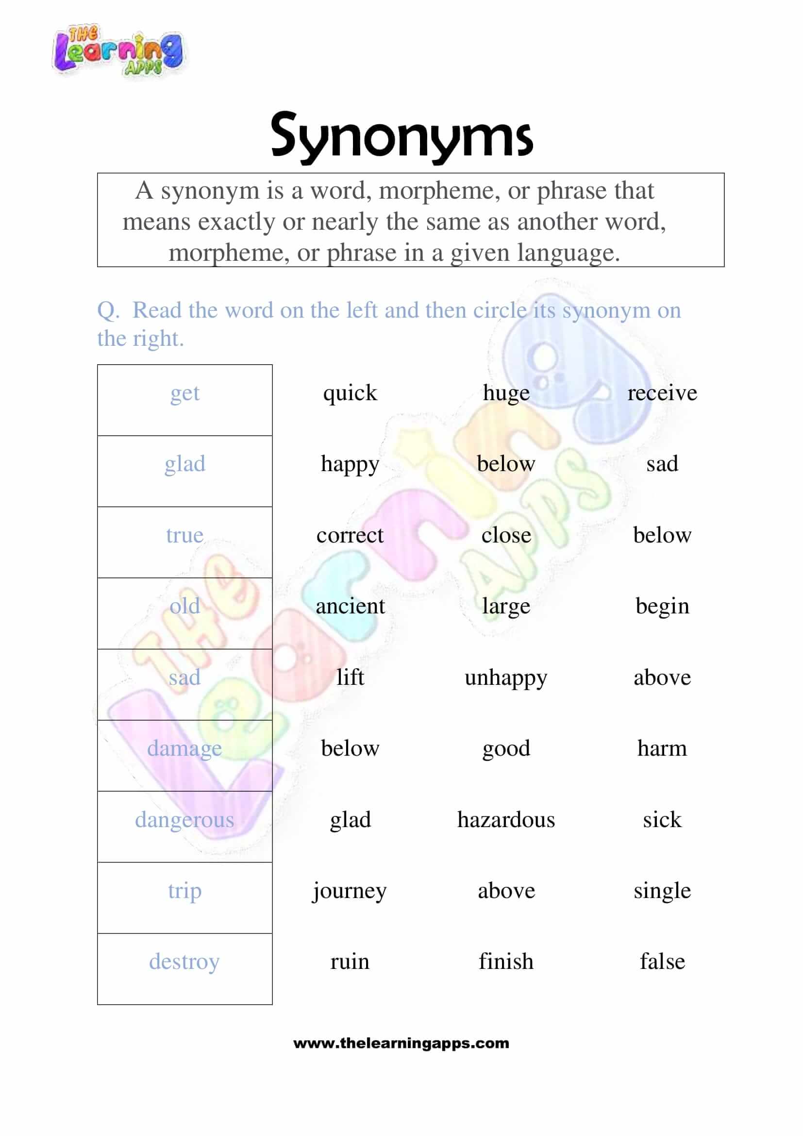 Download Free Synonyms For 2nd Graders Worksheets