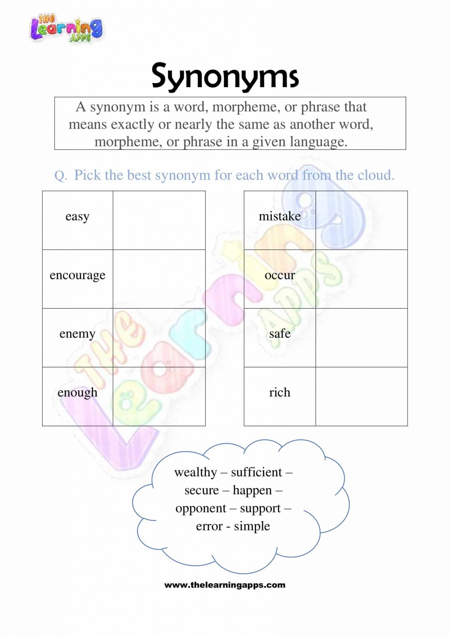Download Free Synonyms for 2nd Graders Worksheets