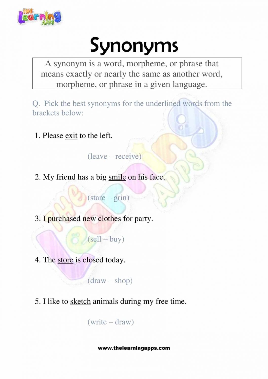 Download Free Synonyms for 2nd Graders Worksheets