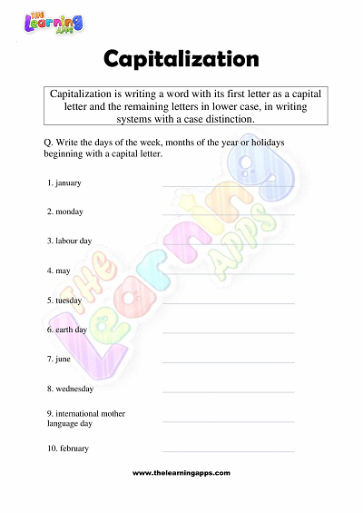 Download Free Capitalization Worksheets for Grade 1 Kids