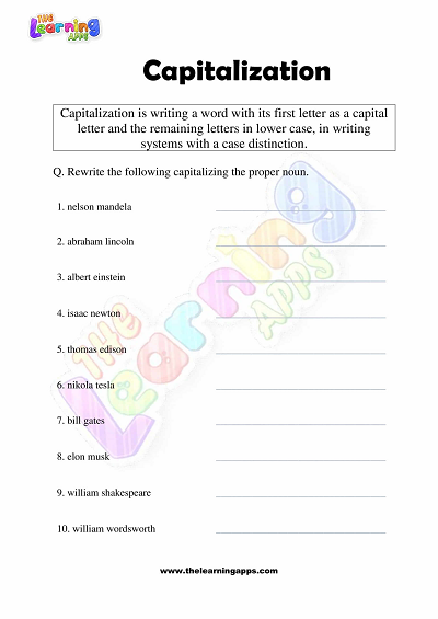 Free Capitalization Worksheet for Grade 2 - The Learning Apps