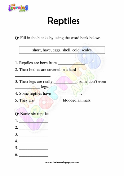 Reptiles Worksheets For Kids