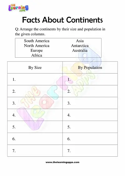 Download Free Facts About Continents Worksheets for Grade 3