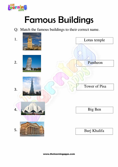 Download Printable Famous Buildings Worksheets for Grade 3