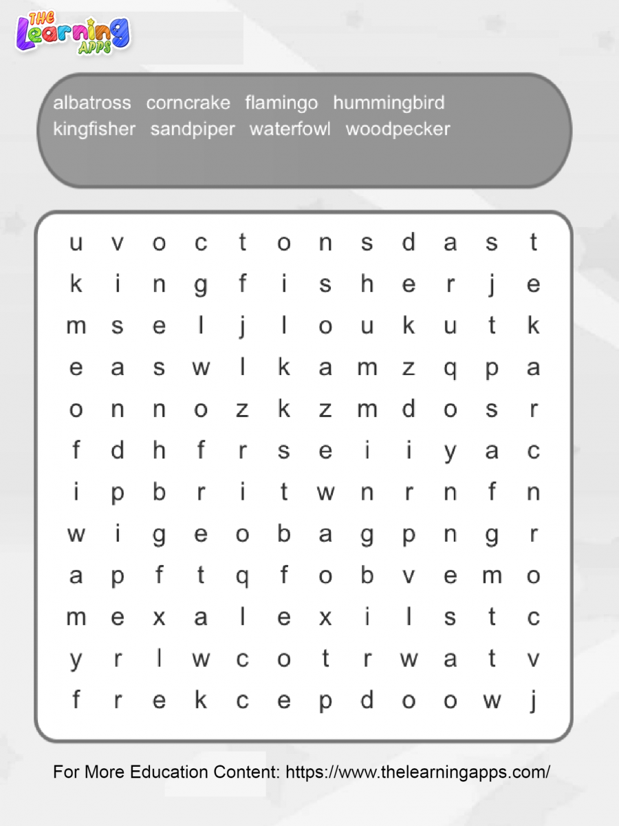 Free Bird Word Search Printables for Kids