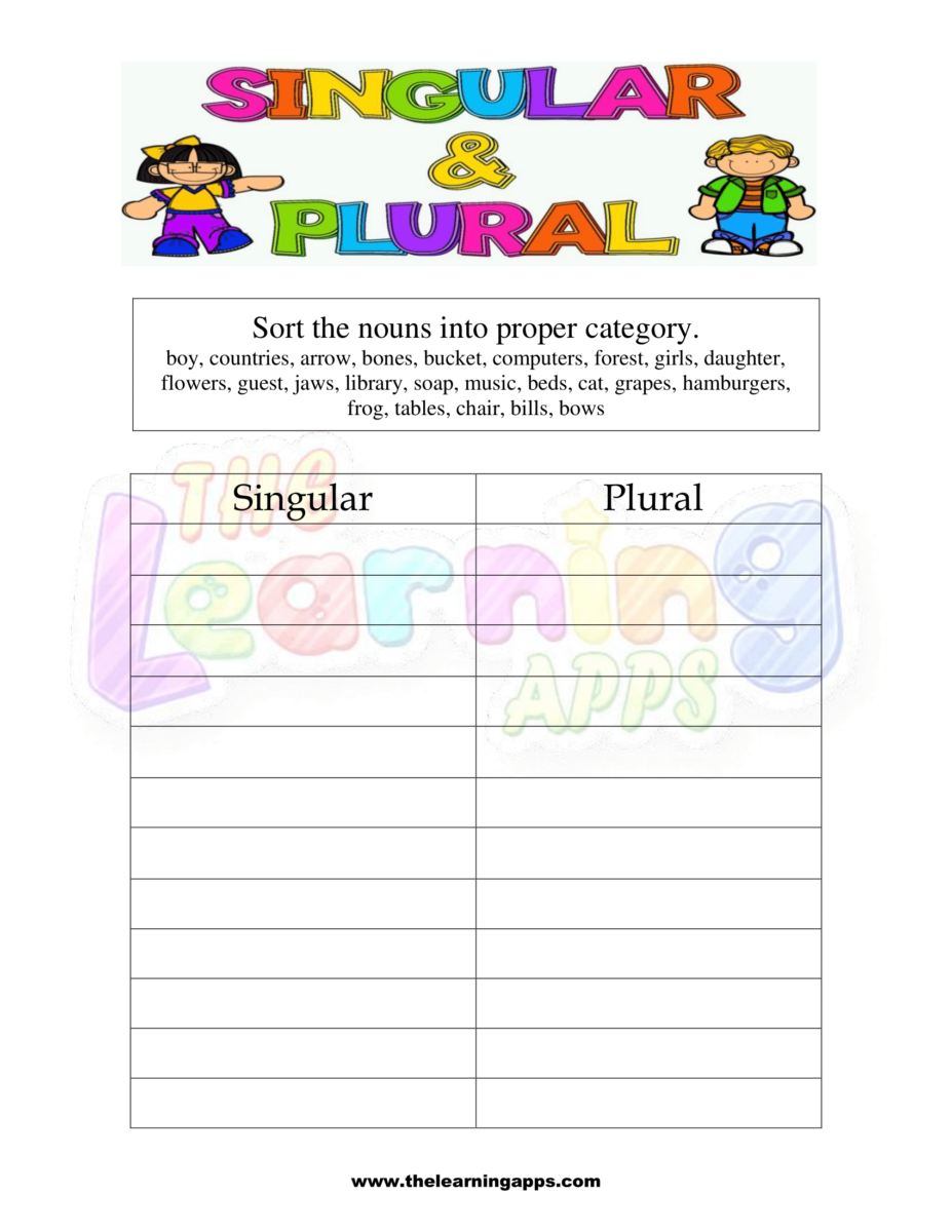 Free Singular and Plural Nouns Worksheet for Kids