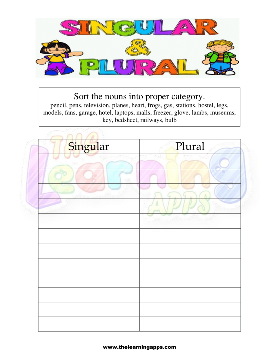 Free Singular and Plural Nouns Worksheet for Kids