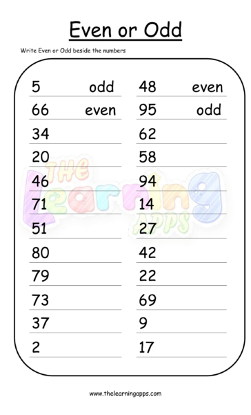 Odds and Even Numbers Worksheets for Kids & Preschoolers