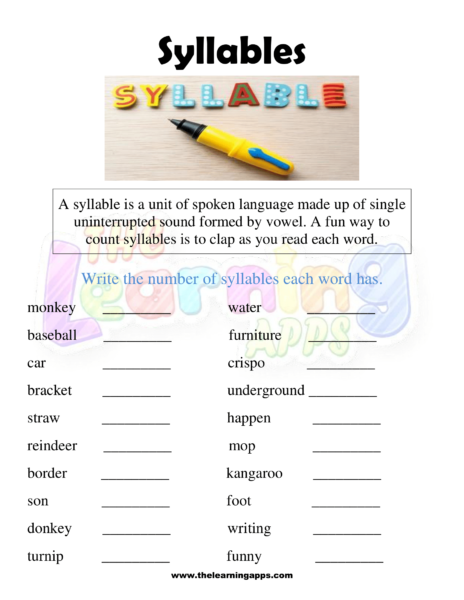 Syllable Worksheet - Free Syllable Worksheets